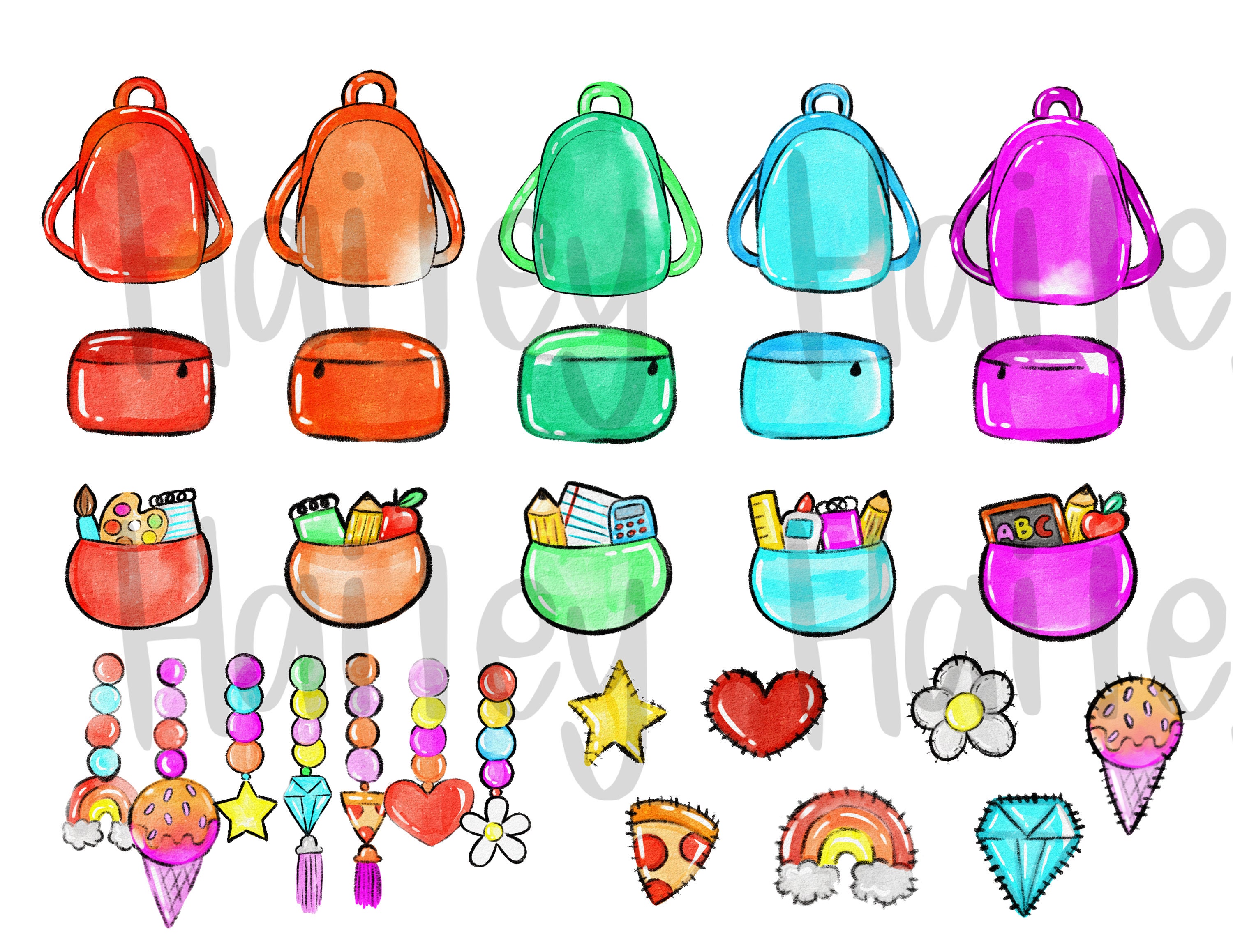 Lets Make a Backpack Watercolor Clipart Set 300 DPI Transparent ...