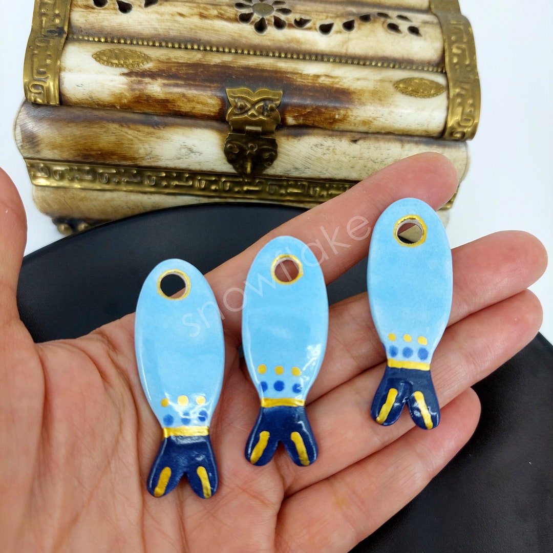 Ceramic Fish Beads, Ceramic Beads Handmade, Ceramic Pendant, Hand ...