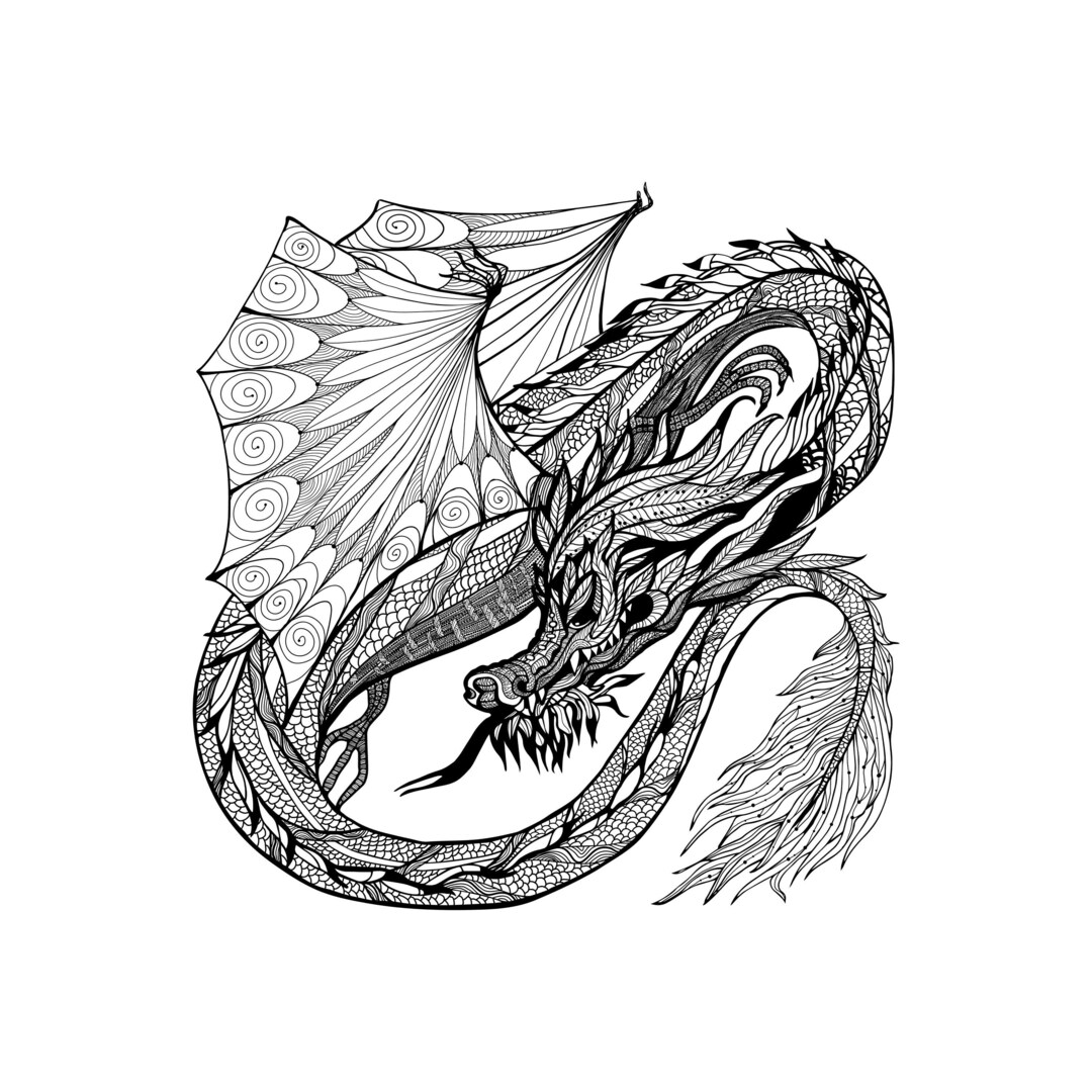 Chinese Dragon Mandala, Sketch Flying Dragon Illustration, Cricut ...