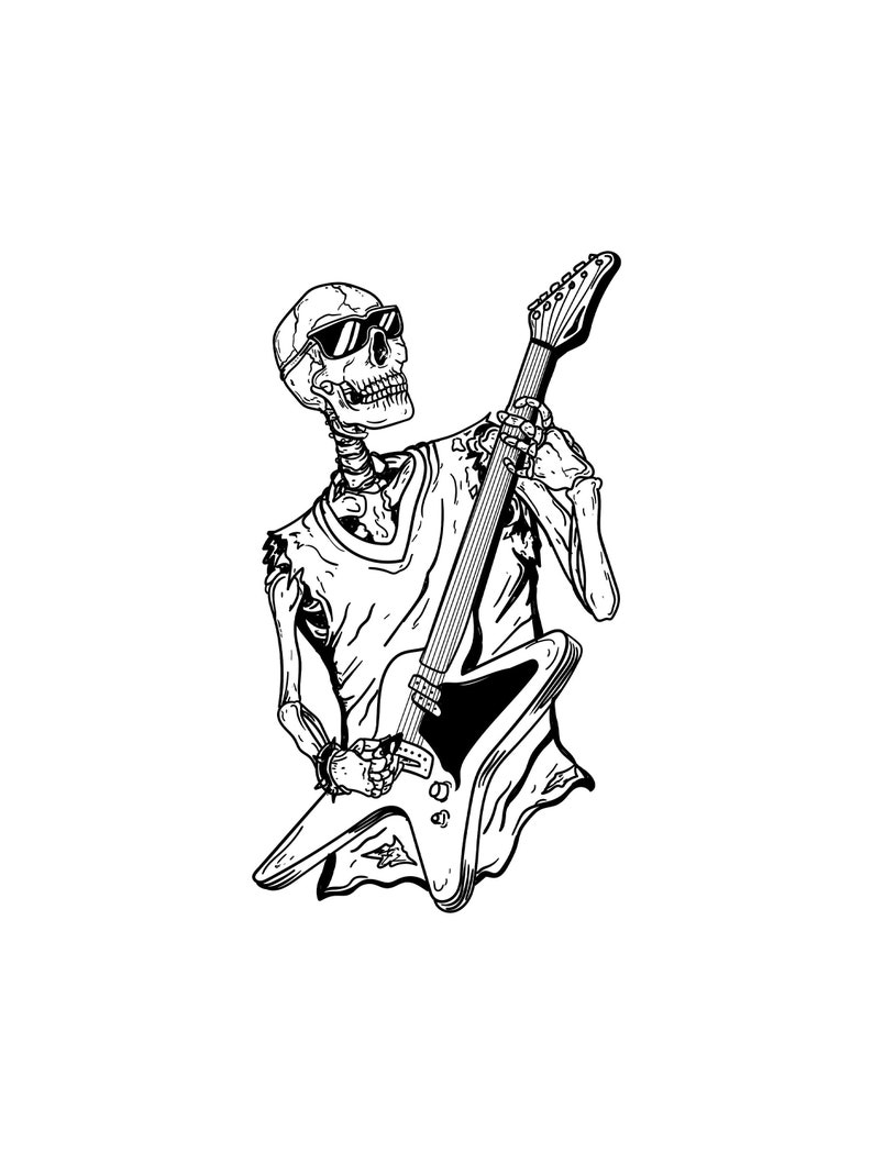 Skeleton Rock Star With Electro Guitar, Cricut Design Cut File SVG PNG ...