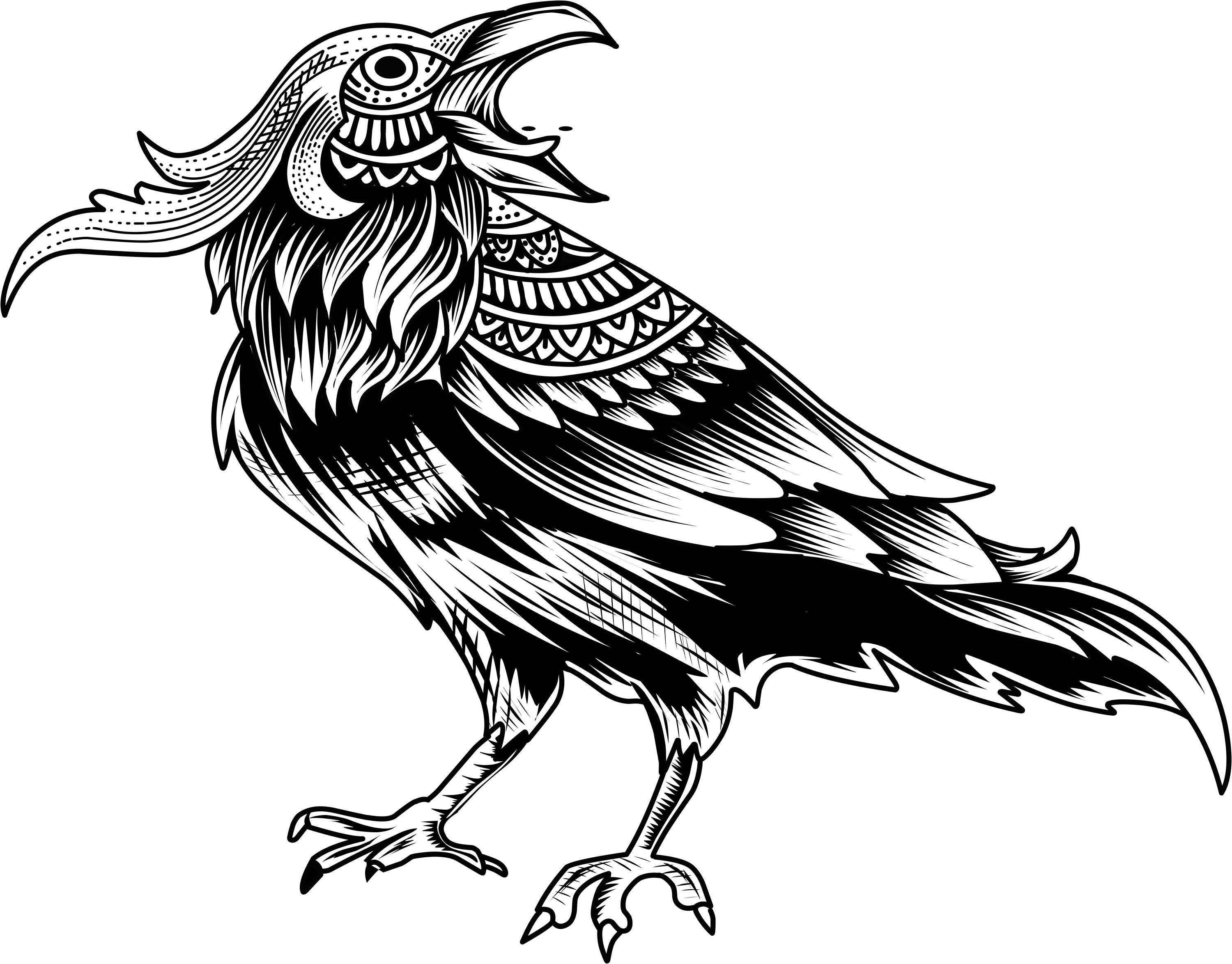 Crow Illustration, Mandala Corvus, Raven Zentangle Tribal Art, Cricut ...