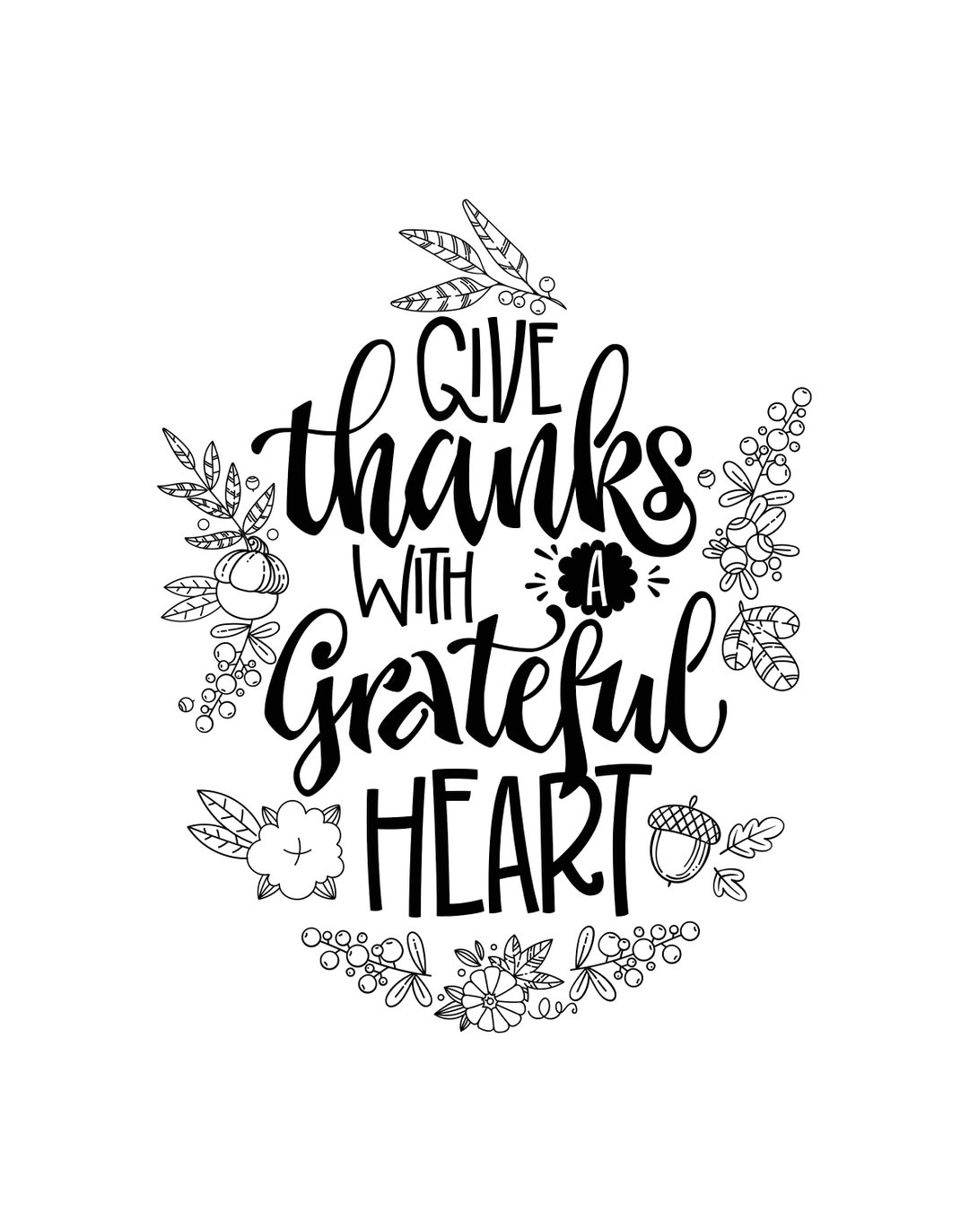 Give Thanks With Grateful Heart, Thanksgiving Calligraphy, Cut File SVG ...