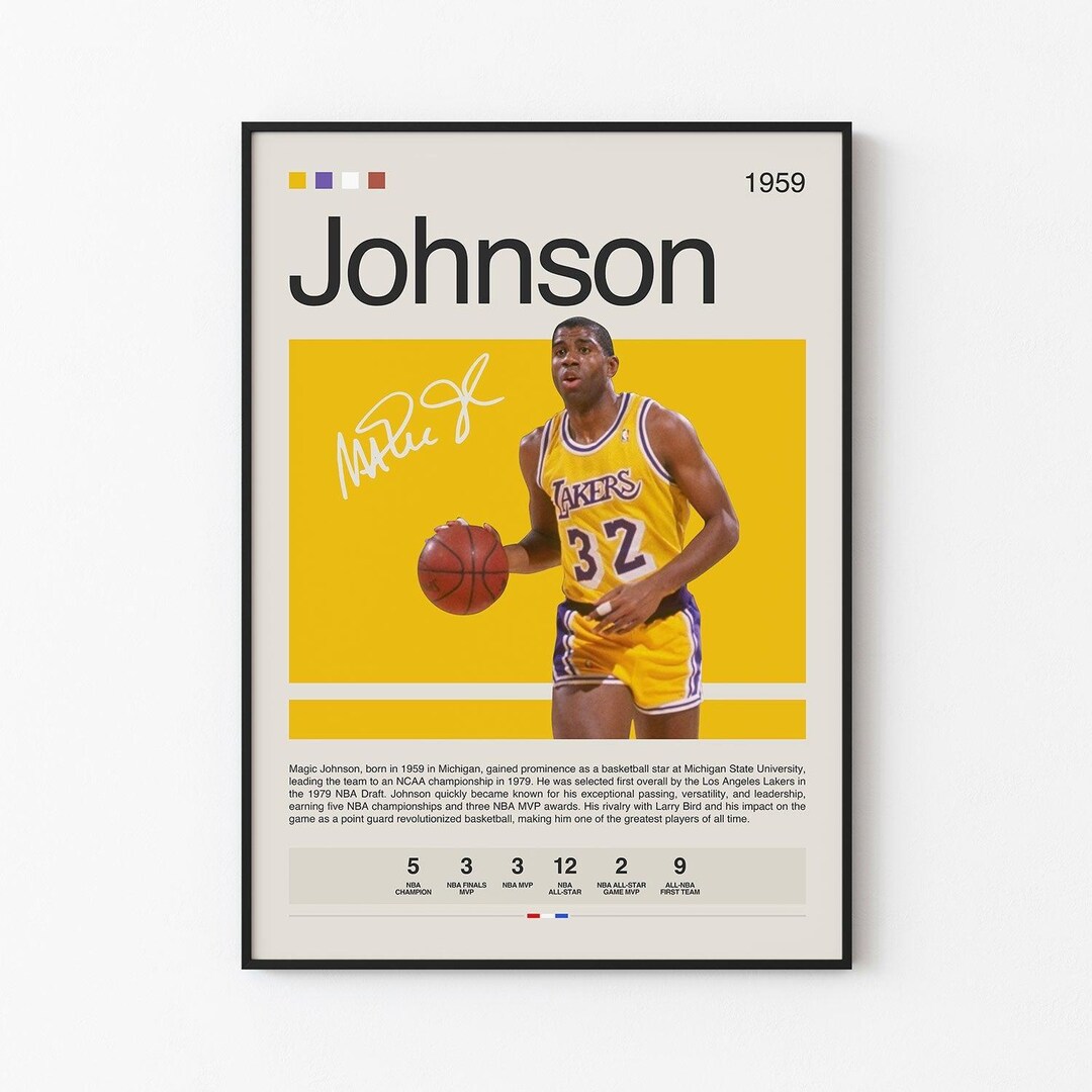 Magic Johnson Poster, LA Lakers Poster, NBA Poster, Sports Poster, Mid ...