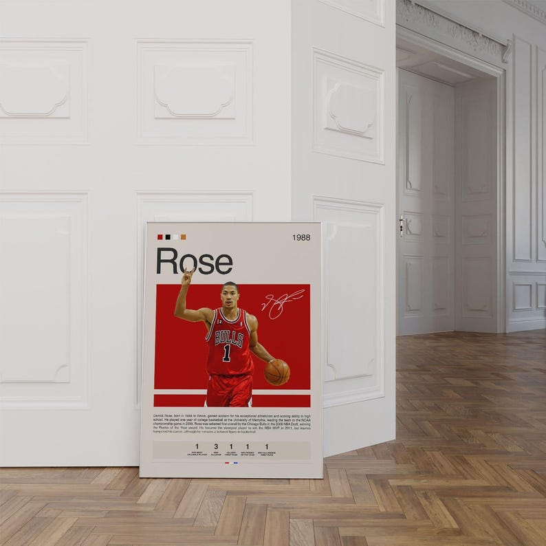 Derrick Rose Poster, Chicago Bulls, NBA Poster, Sports Poster, Mid ...