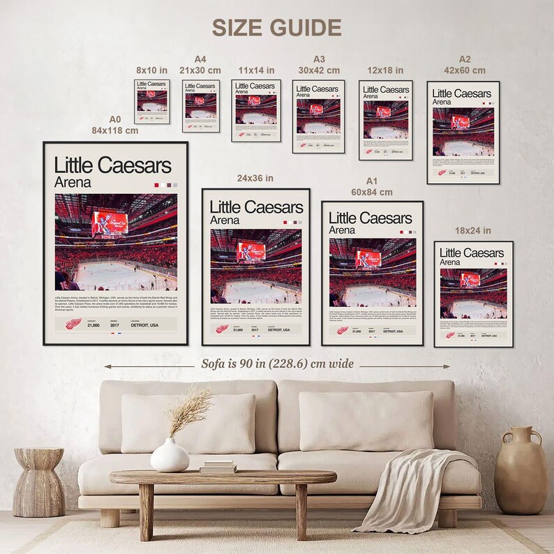 Little Caesars Arena Poster Mid Century Modern, Preppy Prints Vintage ...