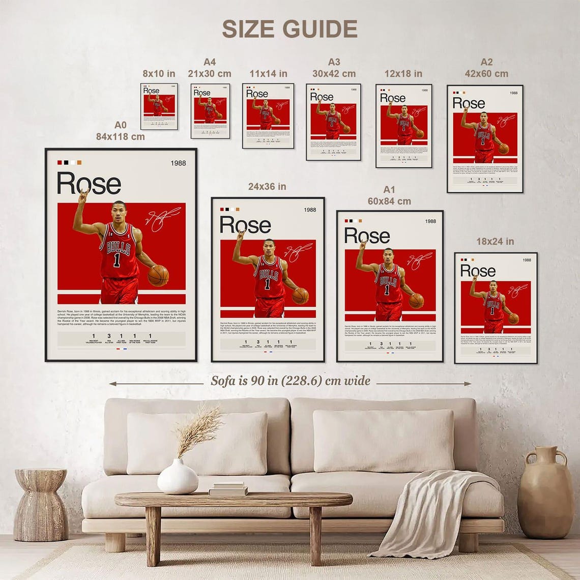 Derrick Rose Poster, Chicago Bulls, NBA Poster, Sports Poster, Mid ...