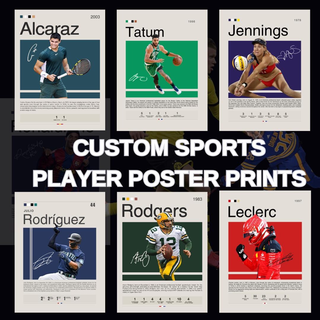 Custom Sports Player Poster Sports Poster Print Personalized Sports ...