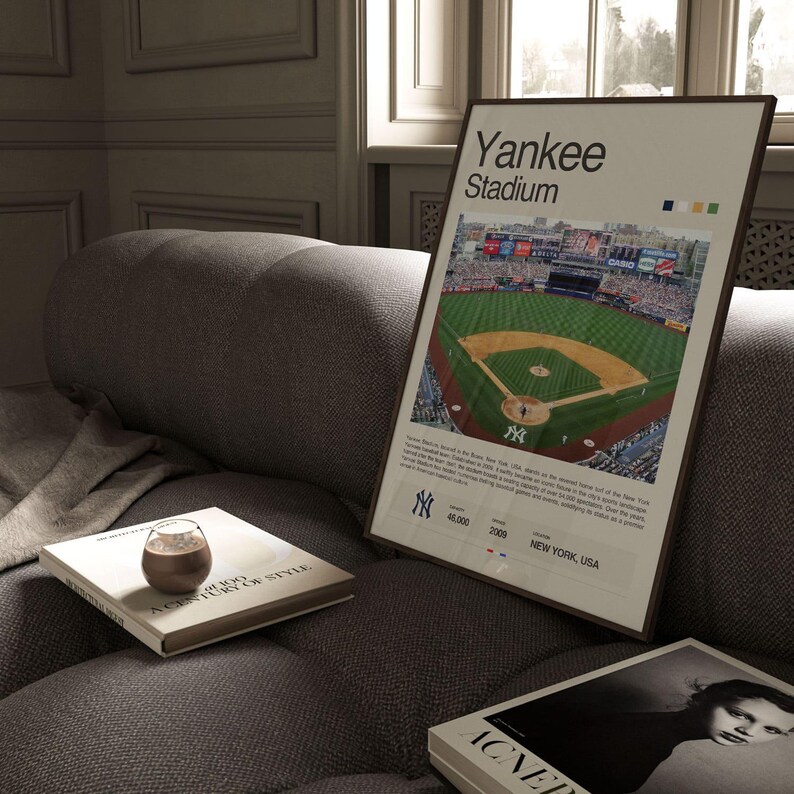 Yankee Stadium Poster Mid Century Modern, Preppy Prints Vintage Poster ...