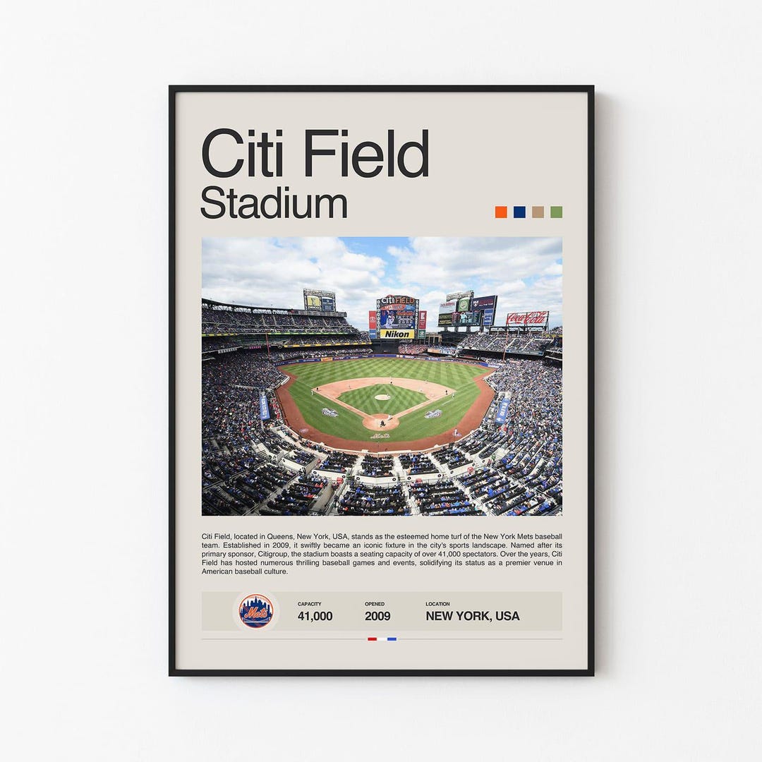 Citi Field Stadium Poster Mid Century Modern, Preppy Prints Vintage ...