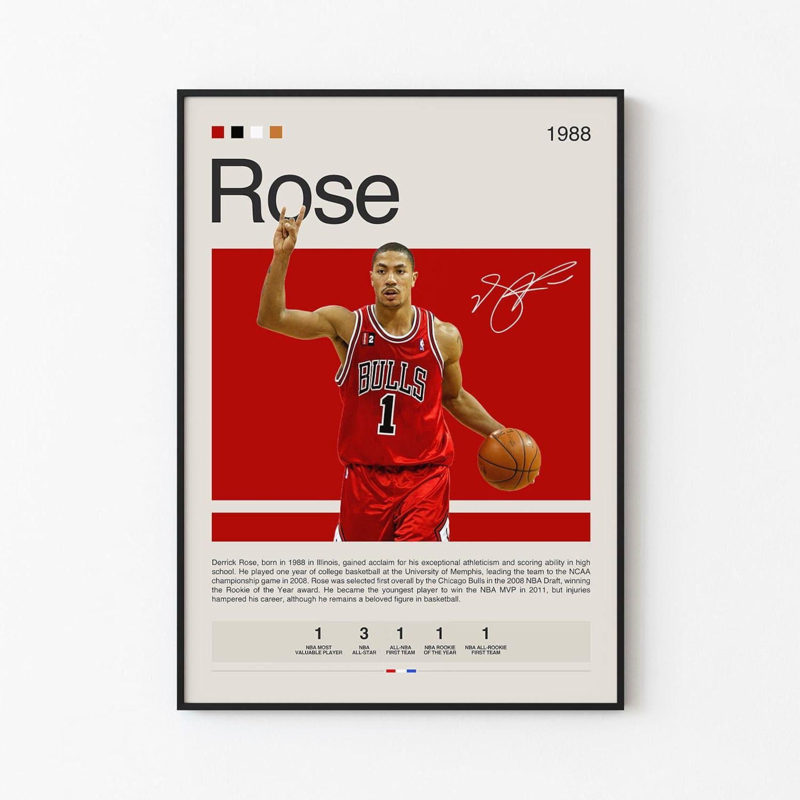 Derrick Rose Poster, Chicago Bulls, NBA Poster, Sports Poster, Mid ...