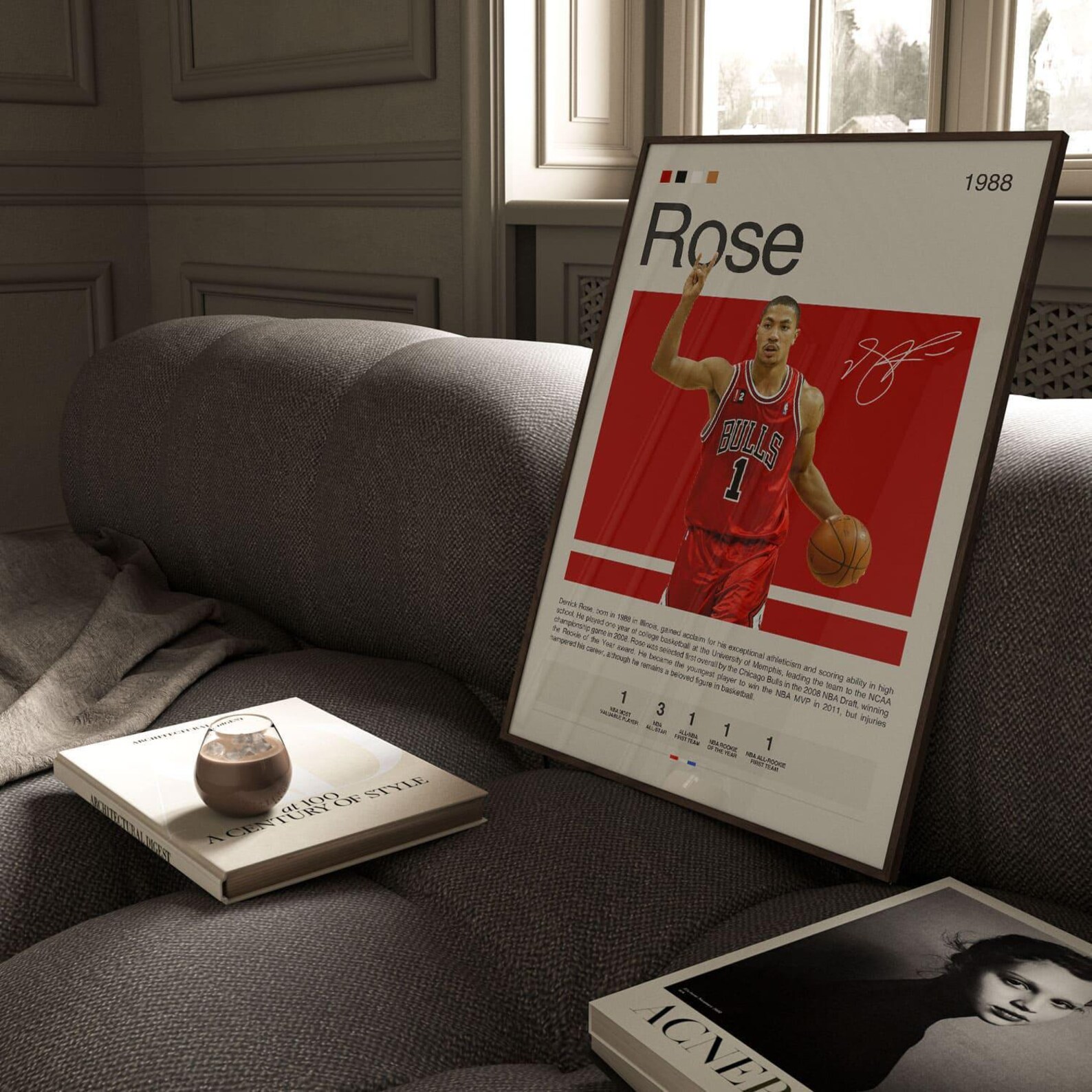 Derrick Rose Poster, Chicago Bulls, NBA Poster, Sports Poster, Mid ...