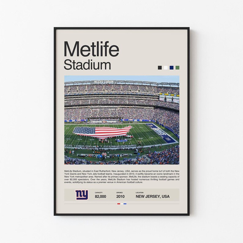 Metlife Stadium Poster Mid Century Modern, Preppy Prints Vintage Poster ...