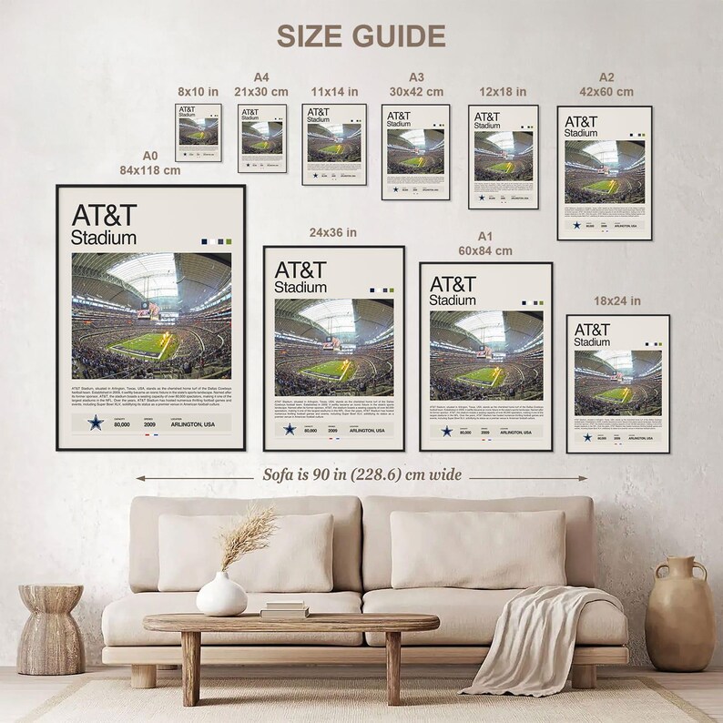 AT&T Stadium Poster Mid Century Modern, Preppy Prints Vintage Poster ...