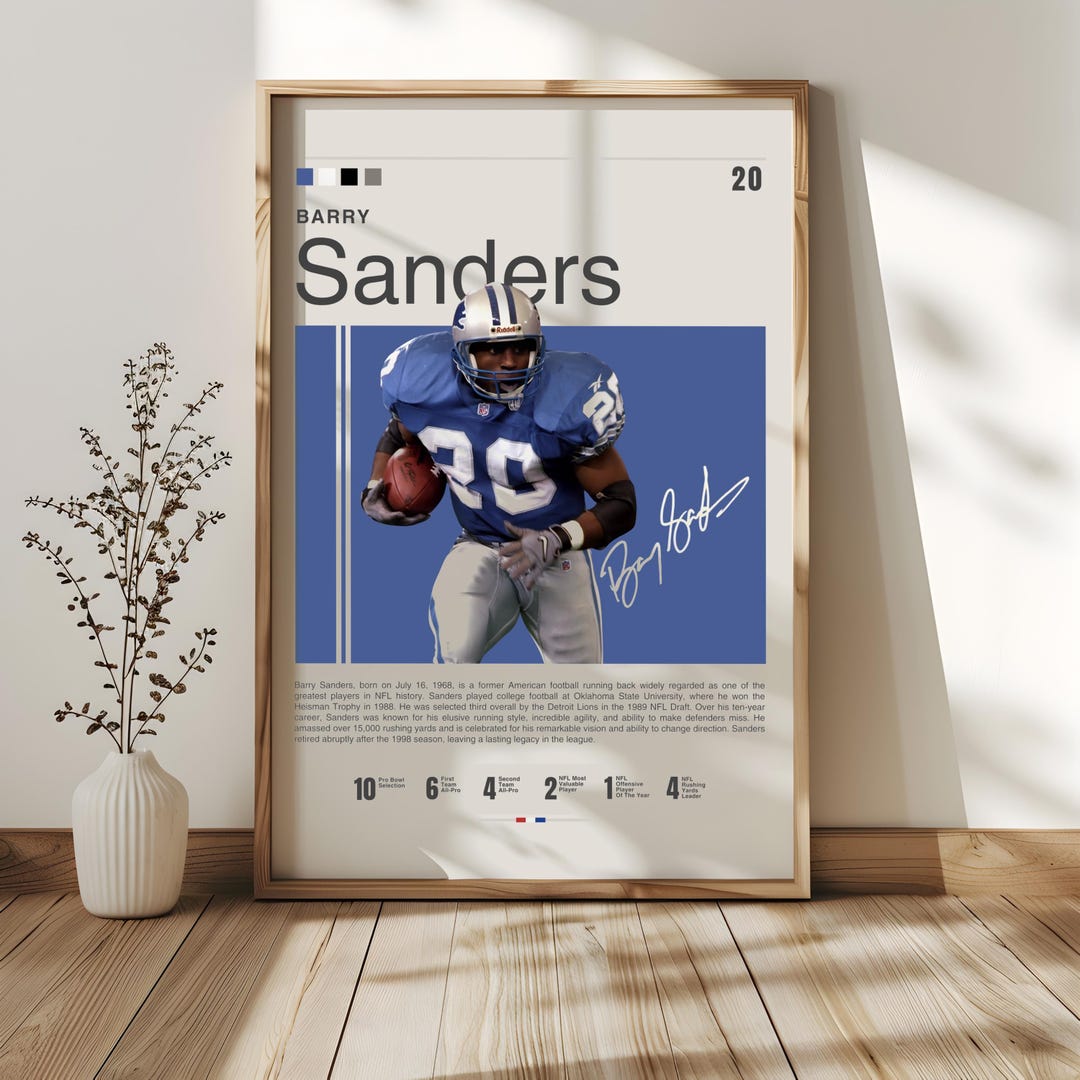 Barry Sanders Poster Print,detroit Lions ,NFL Poster, Sports Poster ...