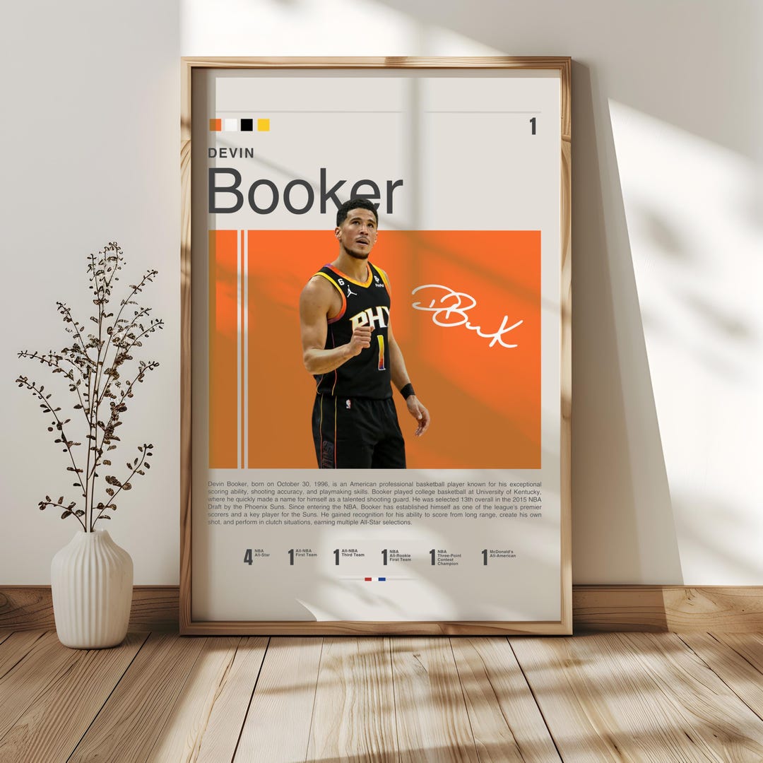 Devin Booker Poster Print,phoenix Suns,nba Poster, Sports Poster,mid ...
