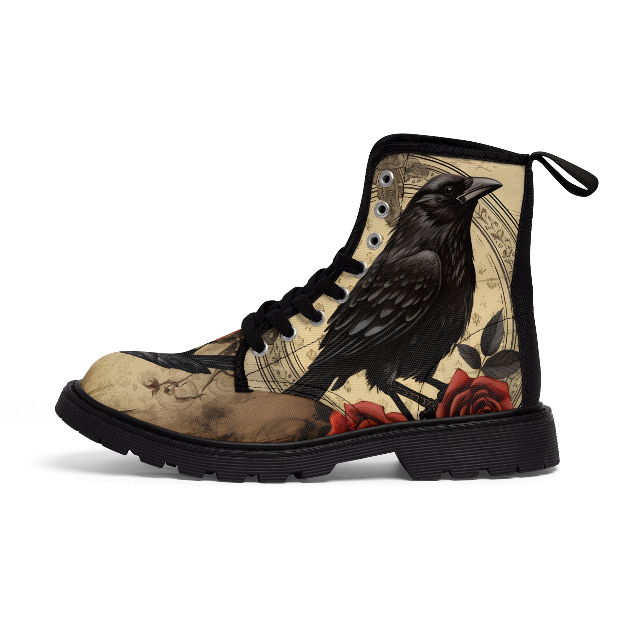 Dark Academia Crow Boots Whimsigoth Canvas Combat Boots for Women ...