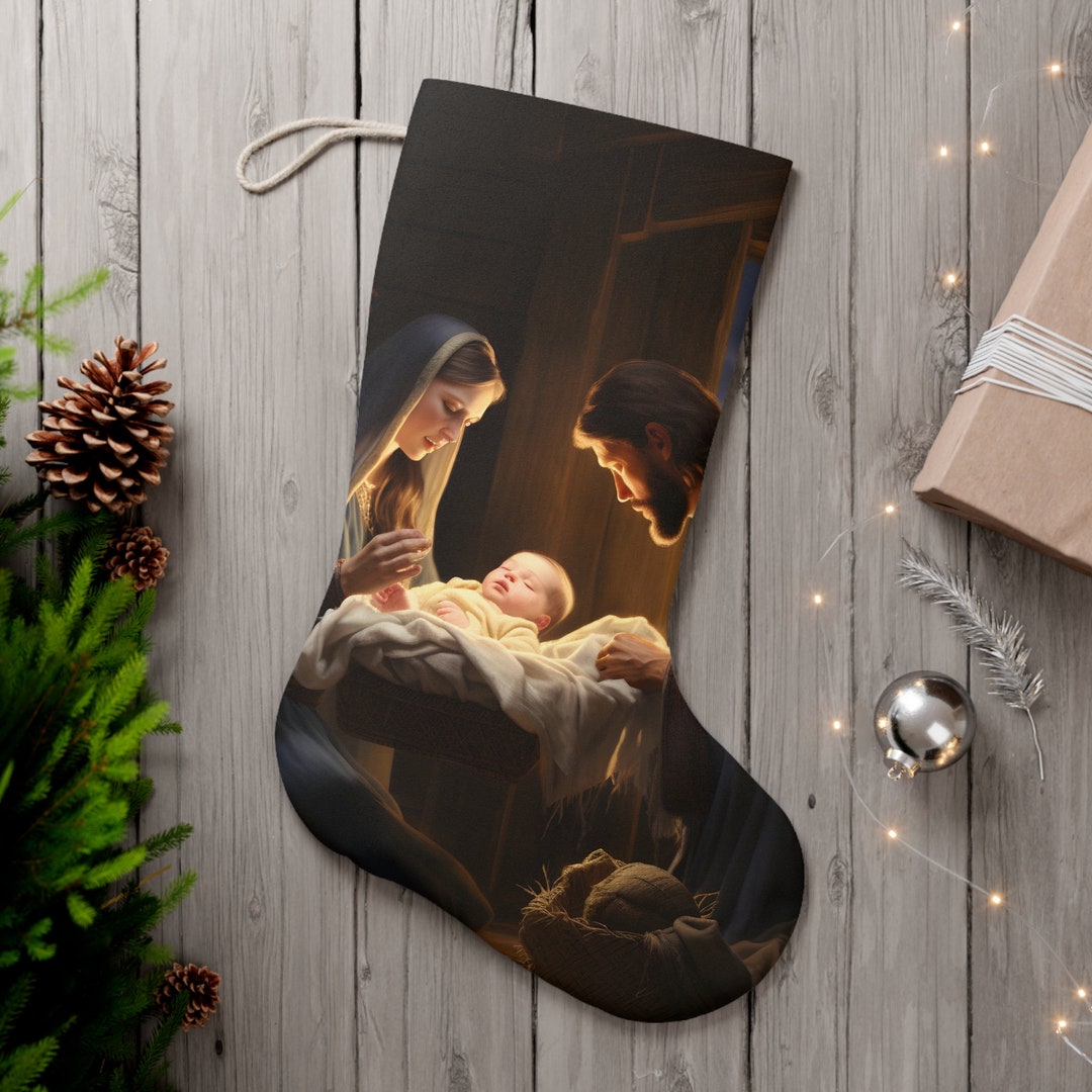 Birth of Christ Stocking, Religious Stocking, Mary and Joseph Stocking ...
