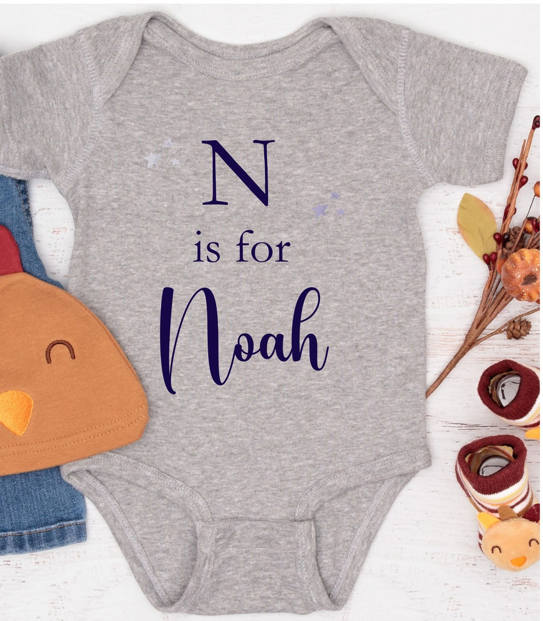 Personalized Letter N is for Noah Toddler Onesie® Vintage Kids - Etsy