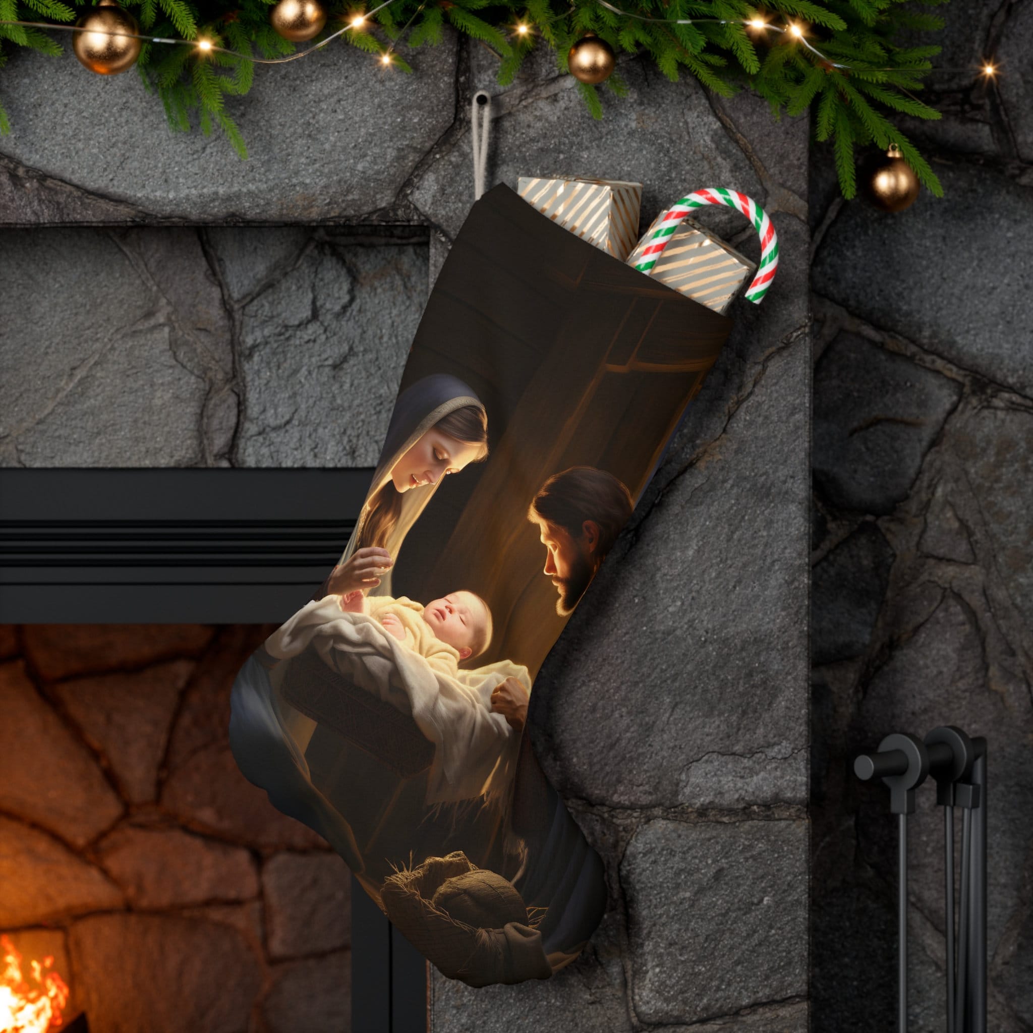 Birth of Christ Stocking, Religious Stocking, Mary and Joseph Stocking ...