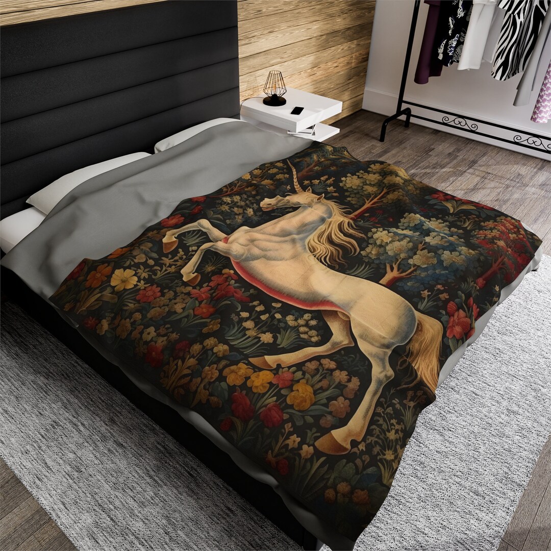 Medieval Unicorn Plush Blanket, Medieval Unicorn, Unicorn, Medieval ...