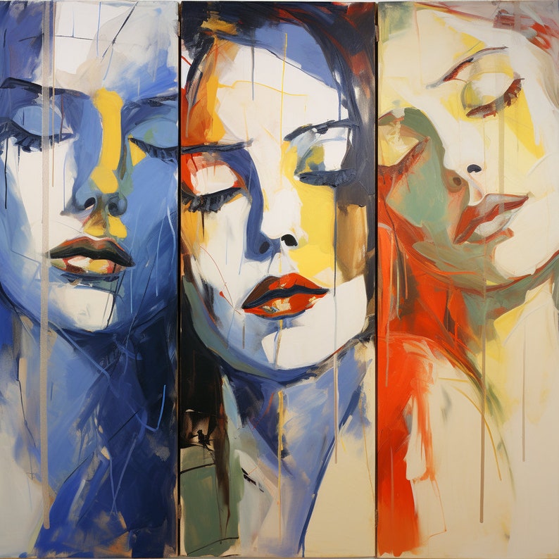 Triptych, 3 Sisters, Abstract, Modern Art, 3 Piece Framed Canvas Wall ...