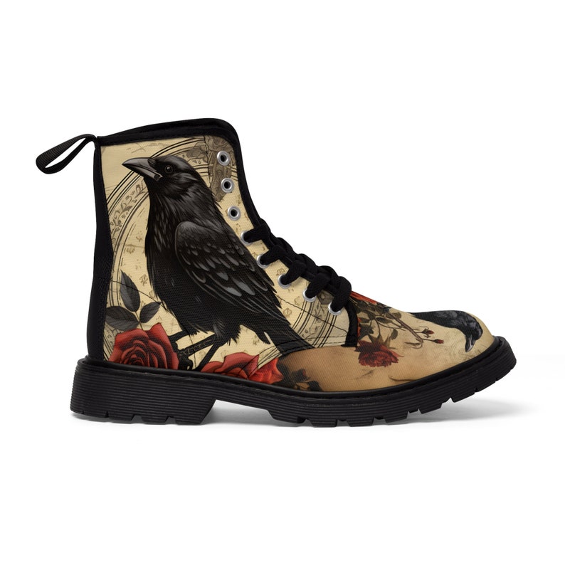 Dark Academia Crow Boots Whimsigoth Canvas Combat Boots for Women ...