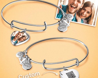 Personalized QR Code Heart Photo Charm Bangle Special Alloy - Etsy