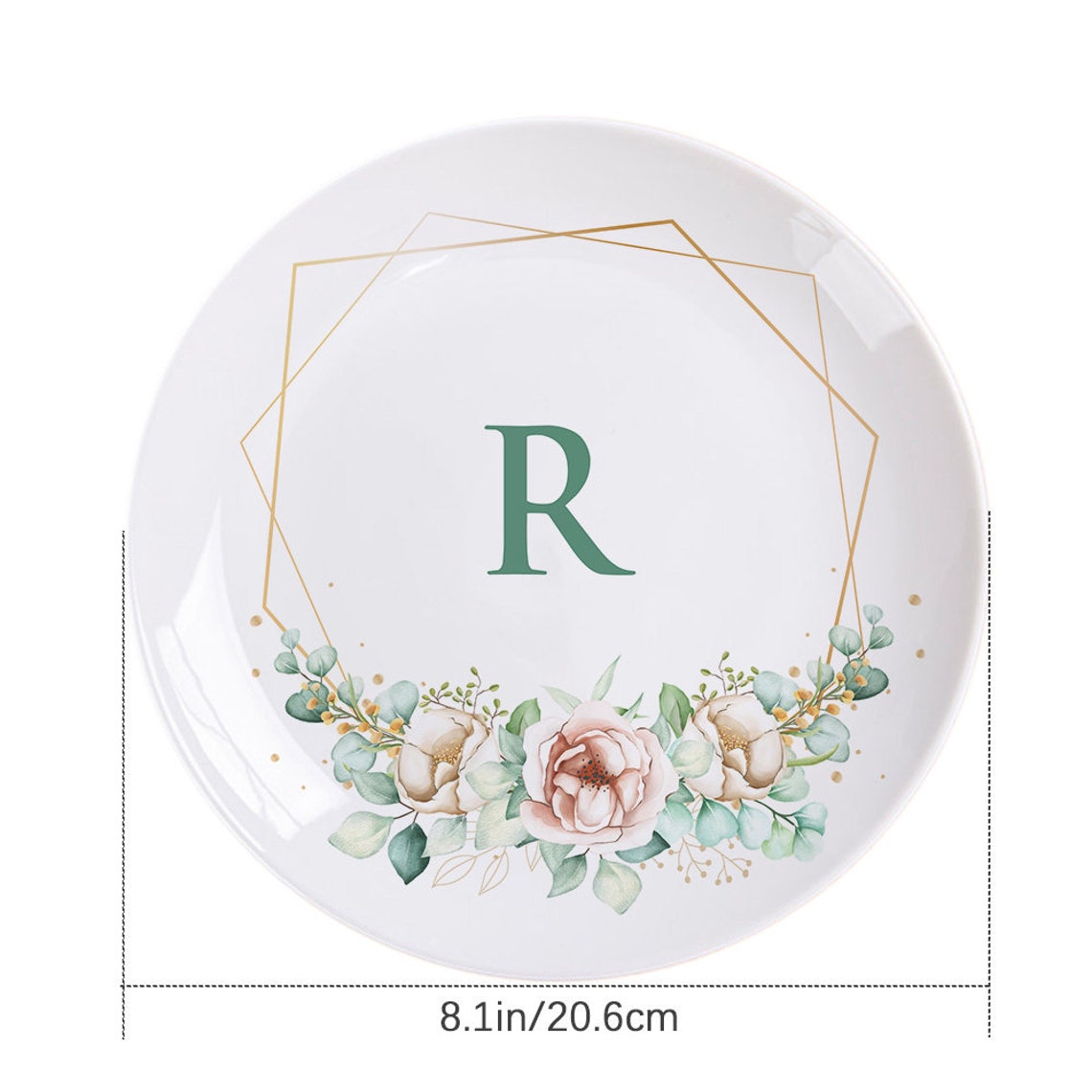 Personalized Monogram Dinner Plates Custom Printed Flower Ceramics ...