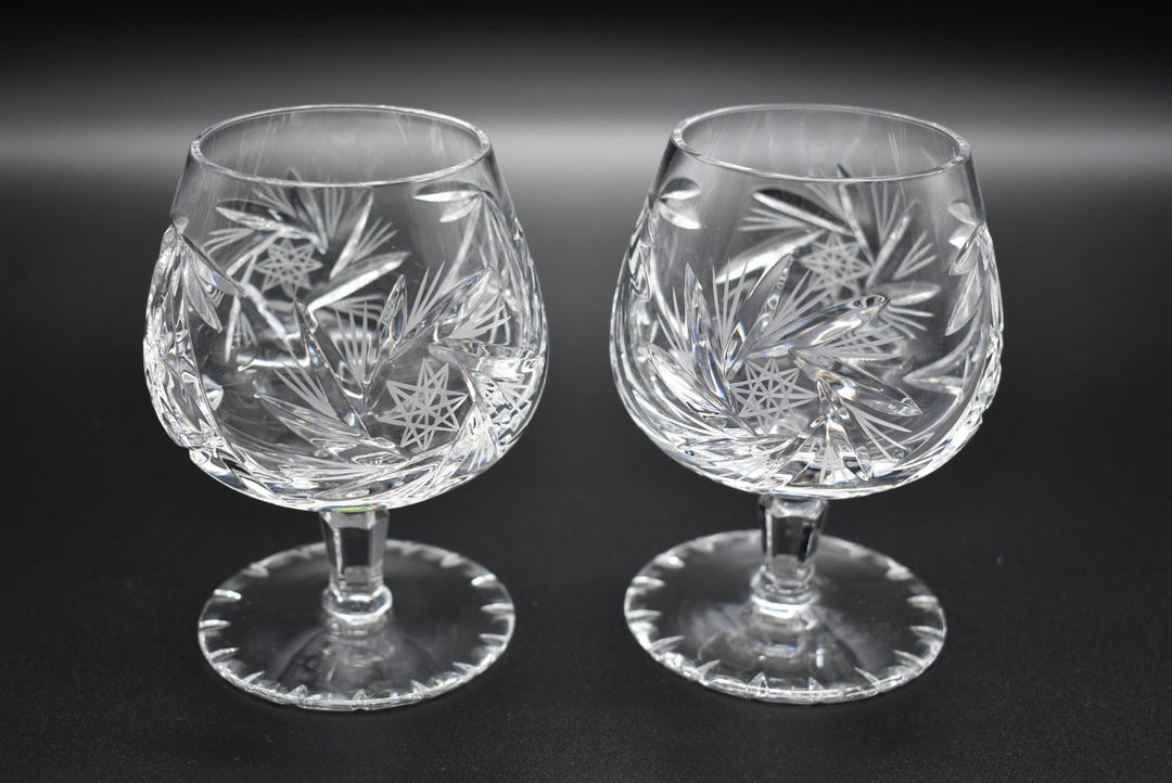 Pinwheel Crystal Brandy Snifters Glasses Set of 2, Vintage Cut Crystal ...