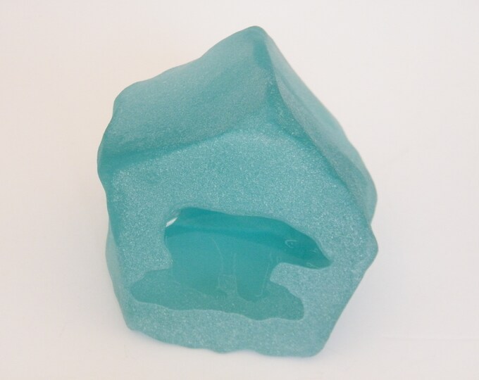 Polar Bear Art Glass Sculpture Paperweight Frosted Etched Inuit Eskimo ...