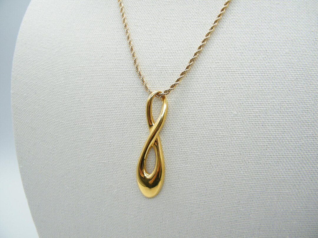 Signed Monet Pendant Necklace in Gold Tone With Rope Chain and Infinity ...