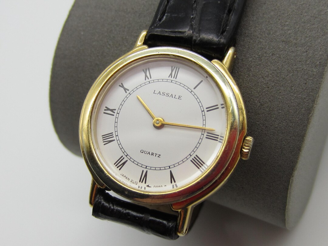 Lassale by Seiko Gold Tone Metal Ladies Quartz Watch Black Leather ...