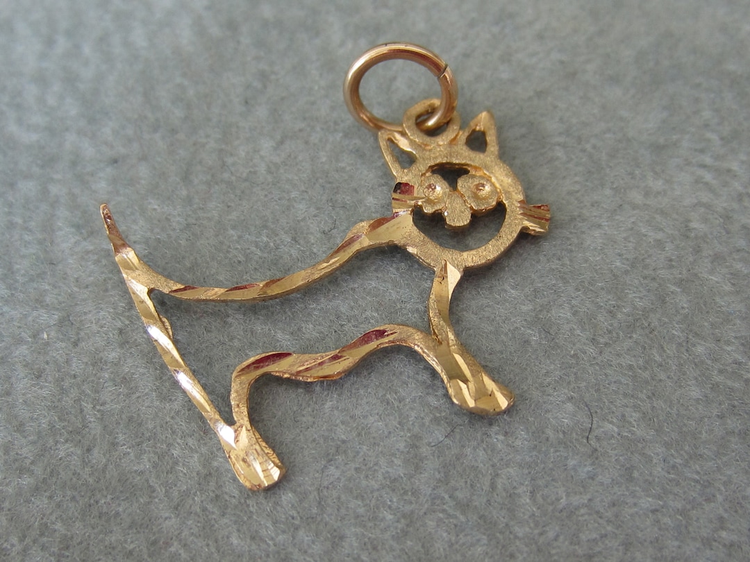 10K Solid Gold Cat Charm Vintage 10 KT Gold Cat Kiten Charm - Etsy