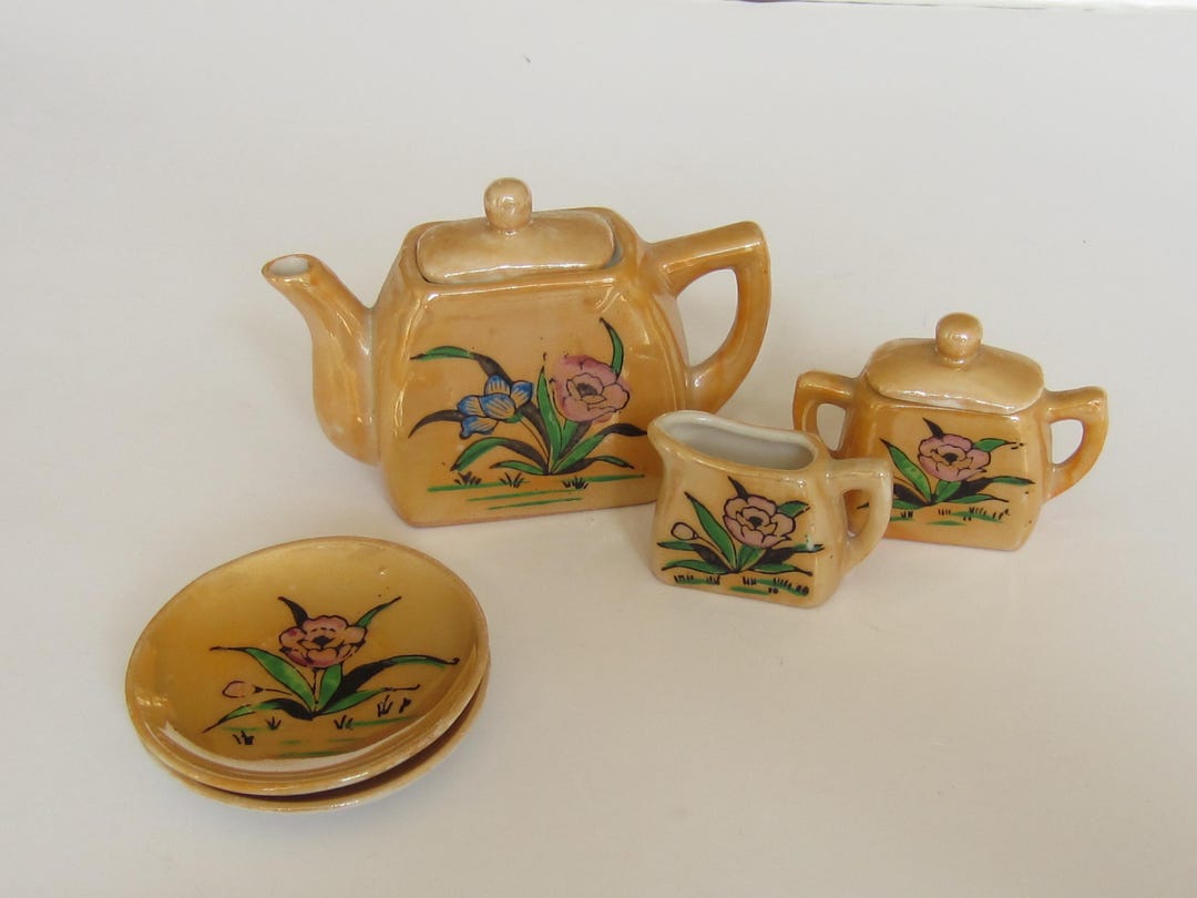 Miniature Tea Set Peach Lusterware Made in Occupied Japan Floral ...