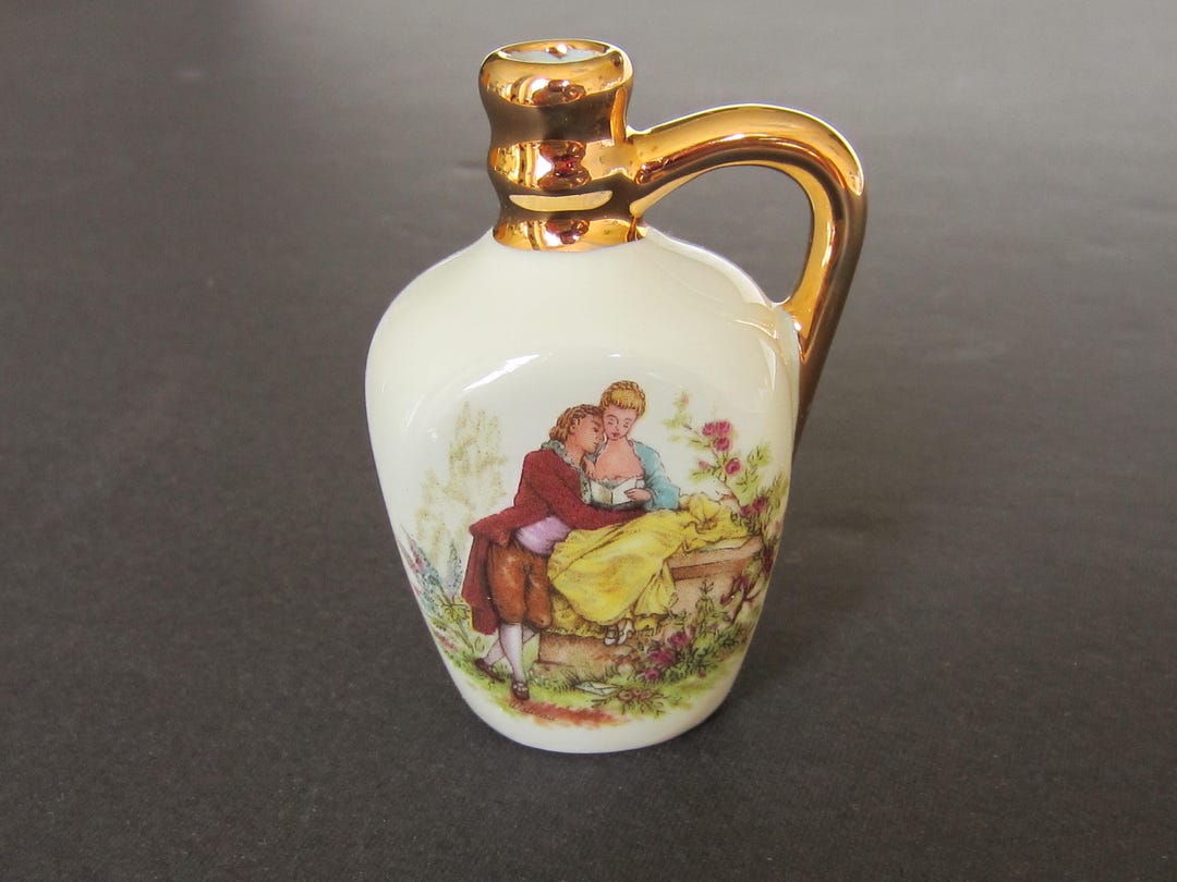 Limoges Miniature Decanter or Jug Courting Couple Pattern Gold Trim ...