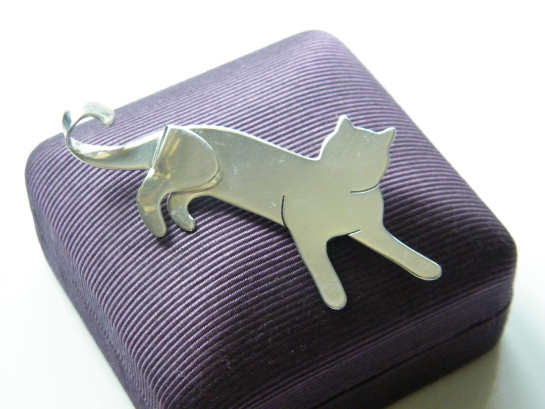 MCM Burkhardt Sterling Silver Cat Brooch With Mid Century Design ...
