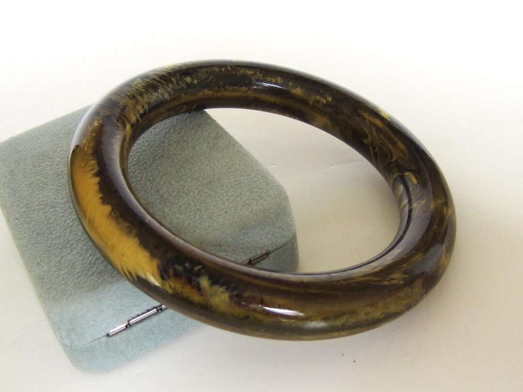 Bakelite Bangle Vintage Round Shape Olive Green and Mustard Swirl ...