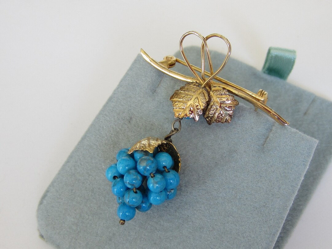 Grape Bunch and Leaves Brooch in 800 Silver With Gold Overlay and ...