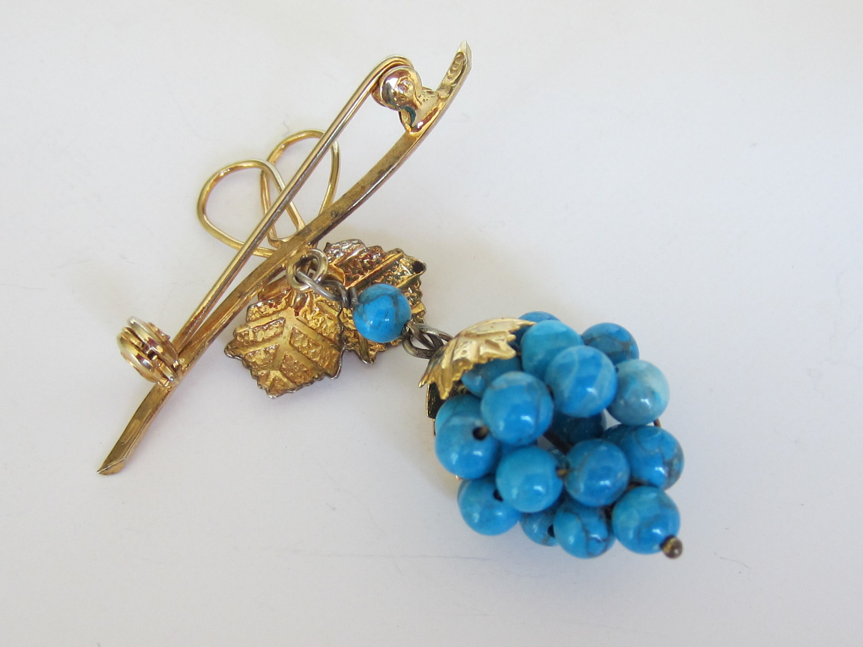 Grape Bunch and Leaves Brooch in 800 Silver With Gold Overlay and ...