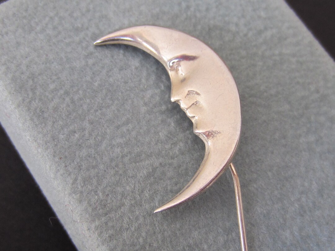 Sterling Silver Moon Face Lapel Pin Vintage Quarter Moon Lapel Pin ...