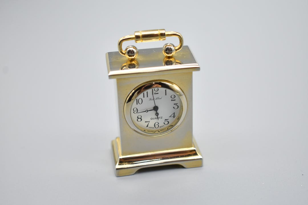 Gold Wheel Miniature Mantel Clock Vintage Miniature Desk Clock Gold ...