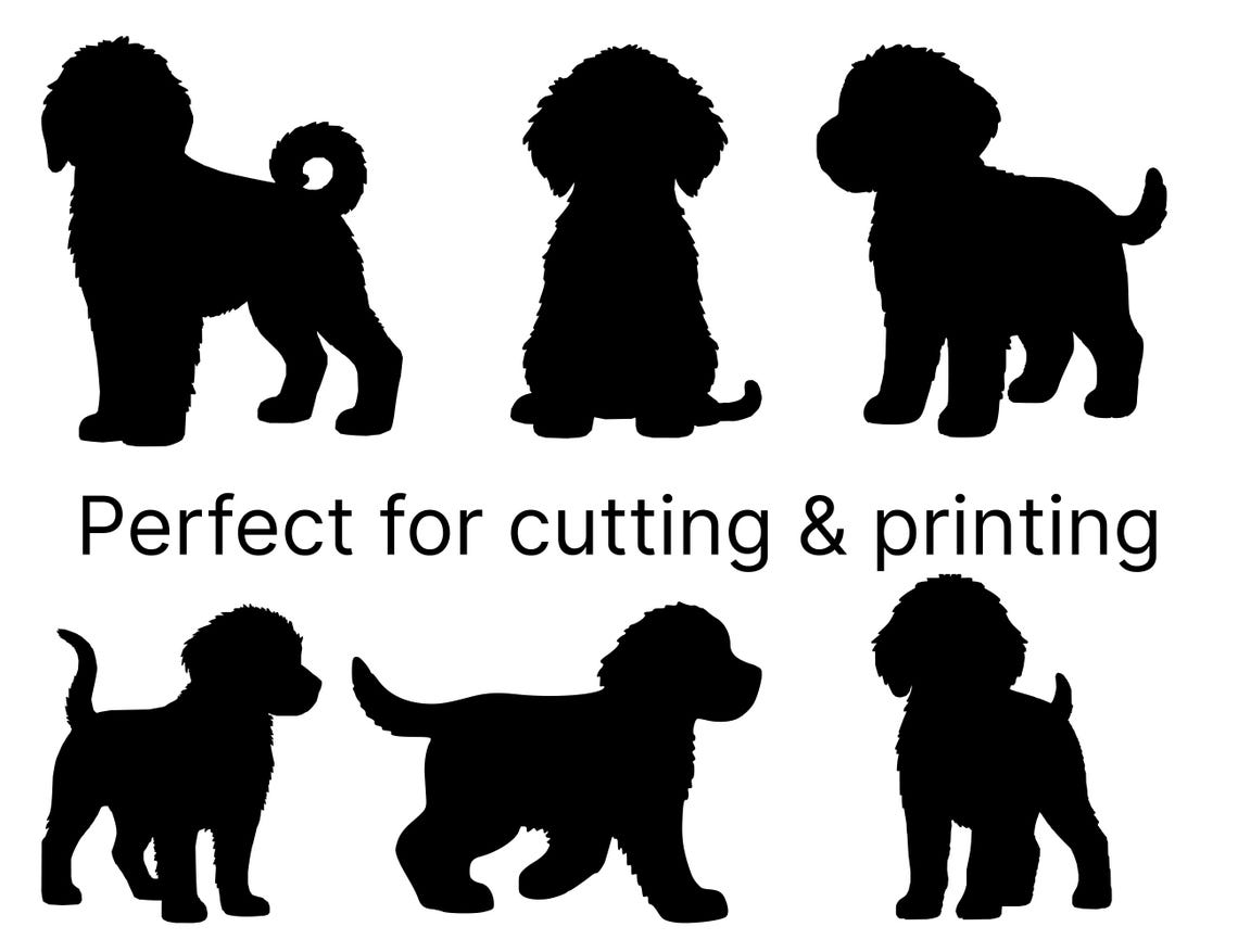 Cockapoo Puppy Silhouettes: SVG PNG Bundle, Commercial License (digital ...
