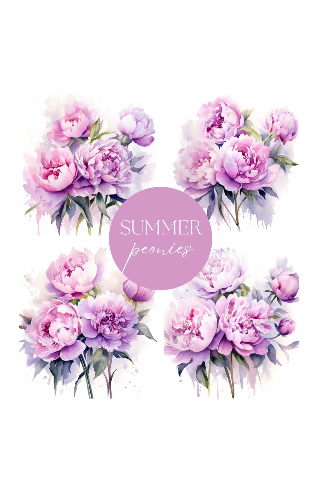 Watercolor Summer Peonies - Digital Art Print, AI Generated, Wall Art ...