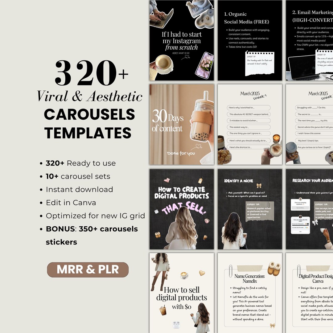 Faceless Instagram Carousel Templates: Aesthetic Canva Social Media Kit ...
