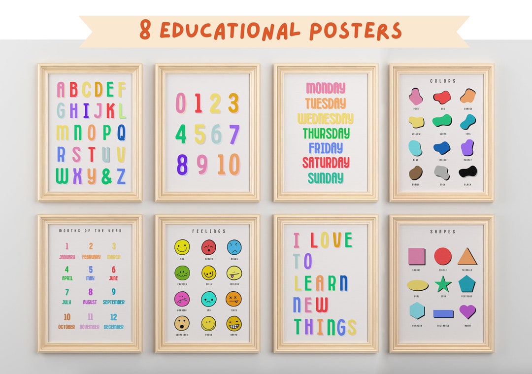 Educational Posters Set of 8, Posters for Kids and Toddlers, Homeschool ...