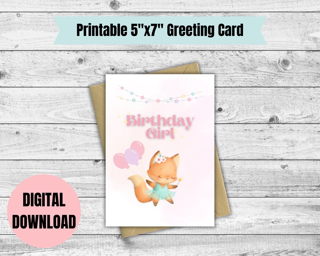 Ballet Fox Birthday Card~ 5x7 in ~ Instant Digital Download ~ Printable ...