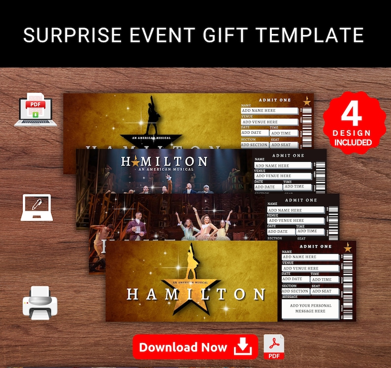 Editable Hamilton Broadway Surprise Ticket Gift (printable PDF) - Etsy
