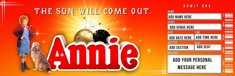 Editable Annie Broadway Surprise Ticket Template (PDF) - Etsy
