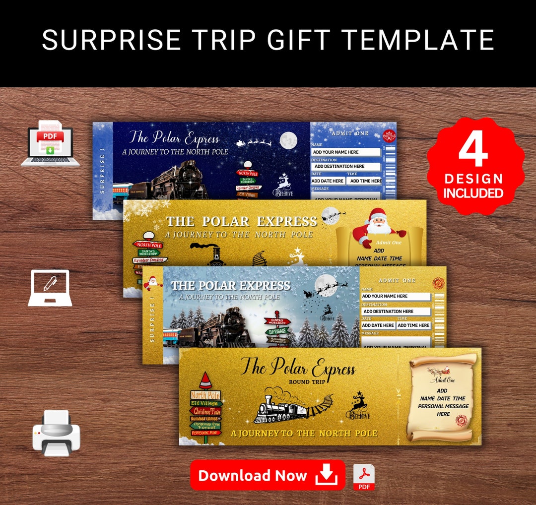 Editable Polar Express Ticket: North Pole Surprise Trip (printable PDF ...