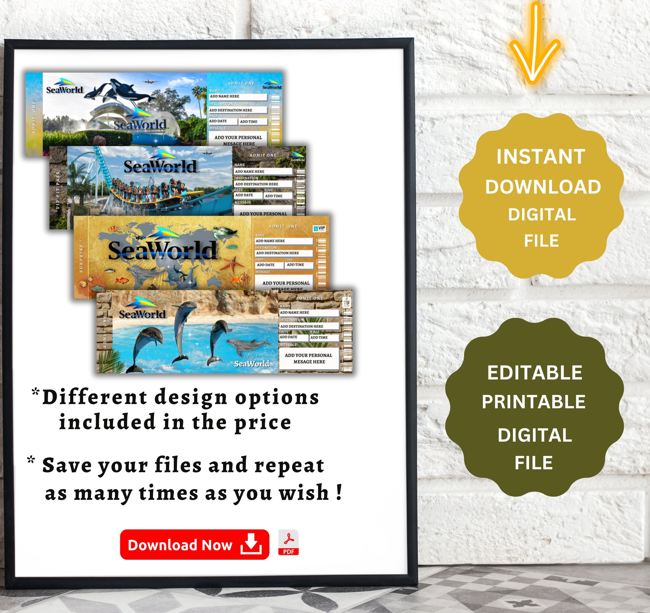 Editable Seaworld Trip Ticket: Surprise Souvenir Gift (printable PDF ...